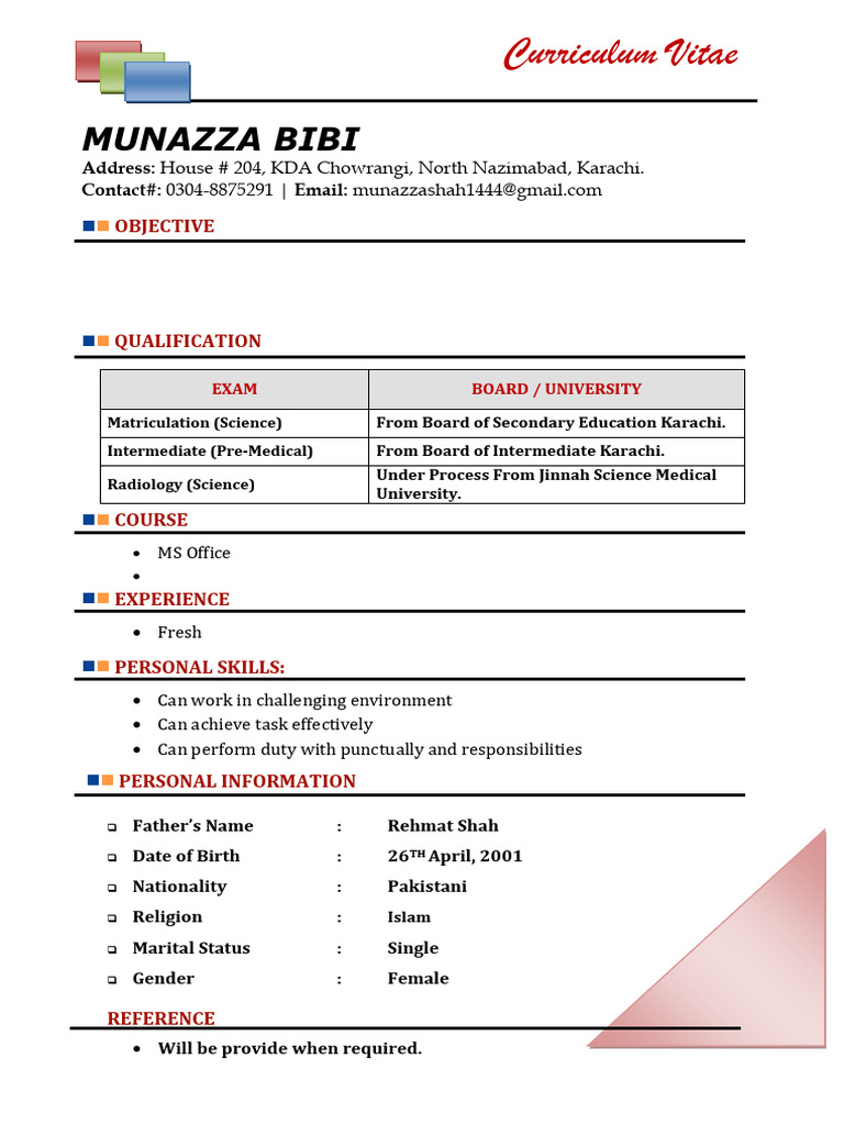 Munazza Bibi's CV and Qualifications | PDF