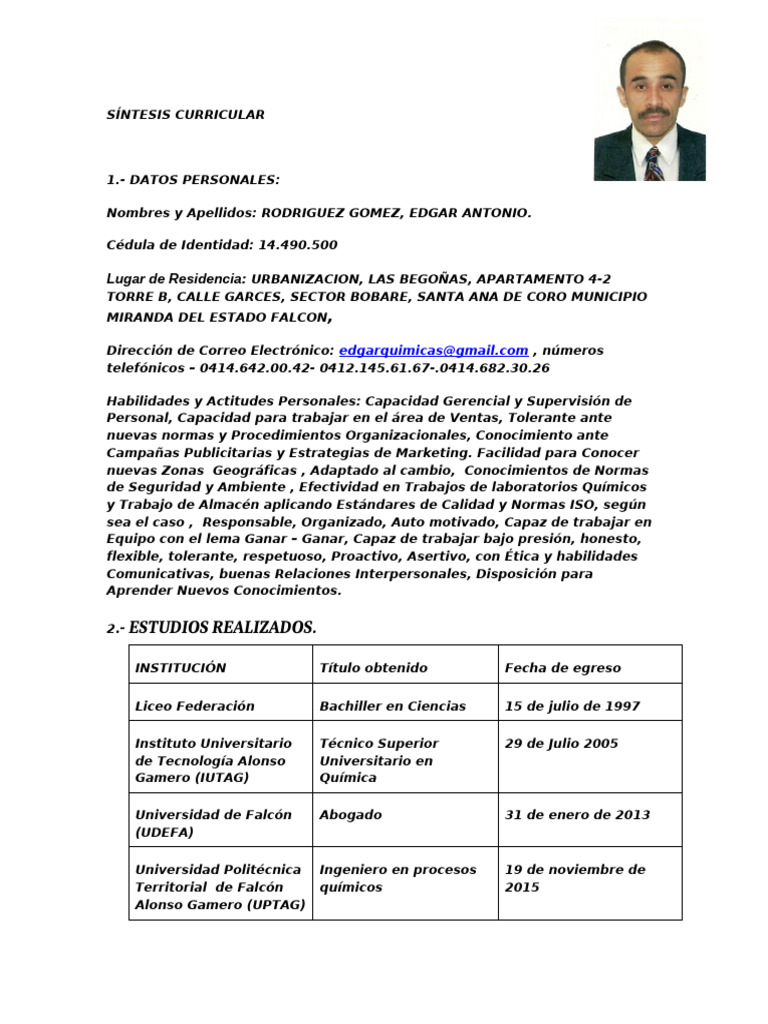 Síntesis Curricular de Edgar Antonio Rodríguez | PDF | Venezuela ...