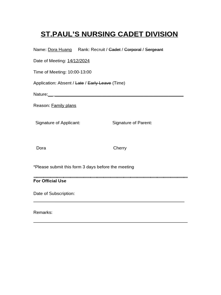 Excuse Form Template 2024 | PDF
