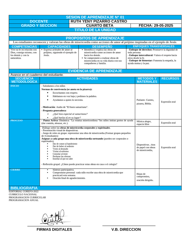 Sesion de Aprendizaje Religión | PDF | Misericordia | Amor