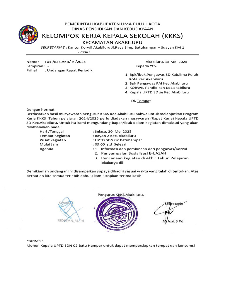 Undangan Rapat K3S Di Rayon 2 2025 | PDF
