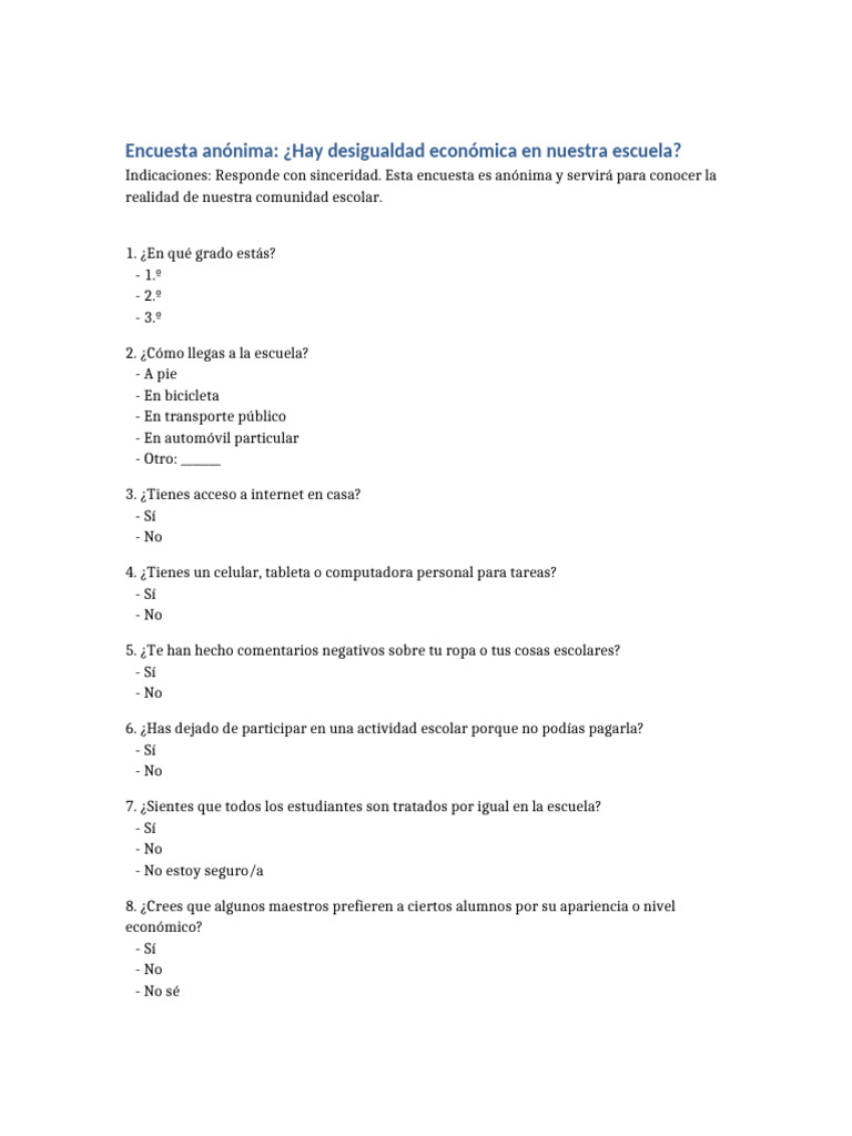 Encuesta Desigualdad Economica Secundaria | PDF