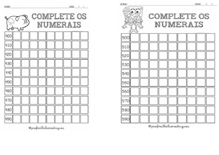 Numerais Tabela 400 Até 600 | PDF