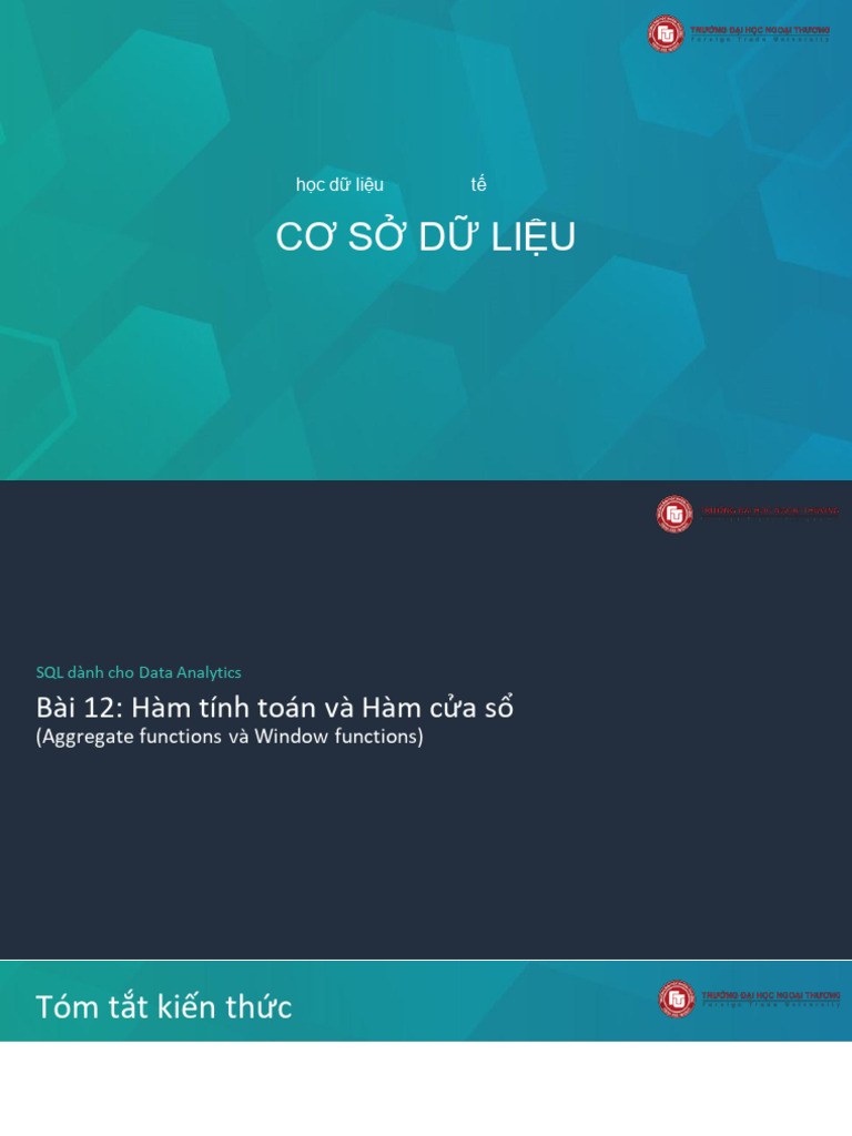 Lecture 12 - Aggregate Functions and Window Functions - For Student | PDF