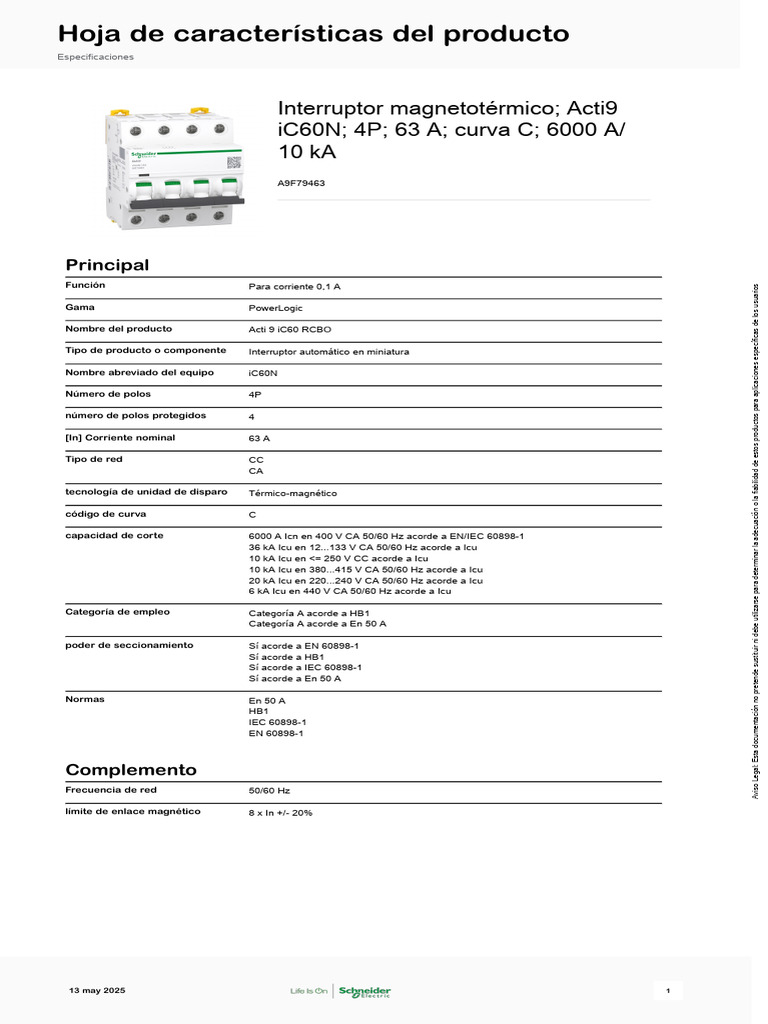 Schneider Electric - Acti9-iC60 - A9F79463 | PDF | Ingenieria Eléctrica ...