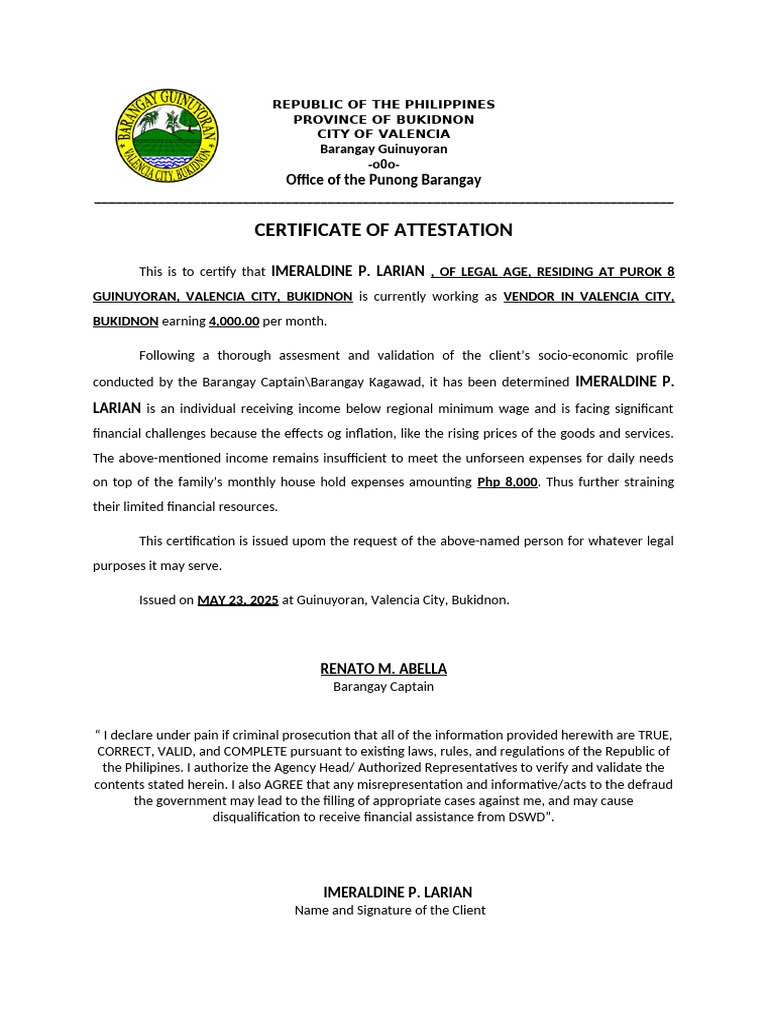 Certificate of Attestation for Vendor | PDF