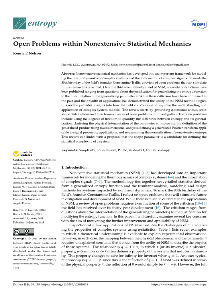 Open Problems Within Nonextensive Statistical Mechanics | PDF | Normal Distribution | Entropy