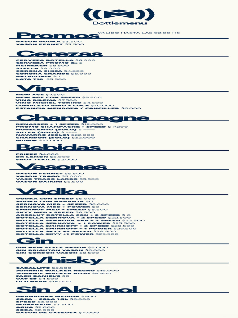 Menú de Botellas y Bebidas | PDF