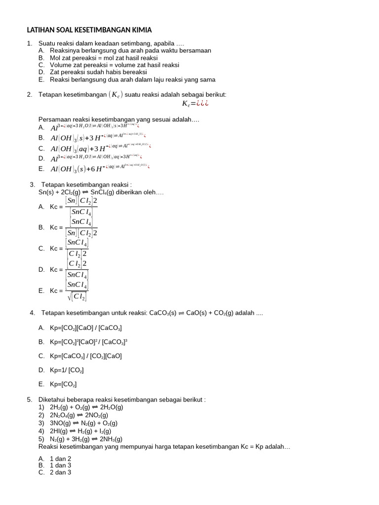 Latihan Soal Kesetimbangan Kimia | PDF