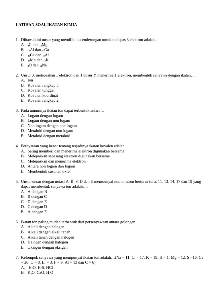 Latihan Soal Ikatan Kimia | PDF