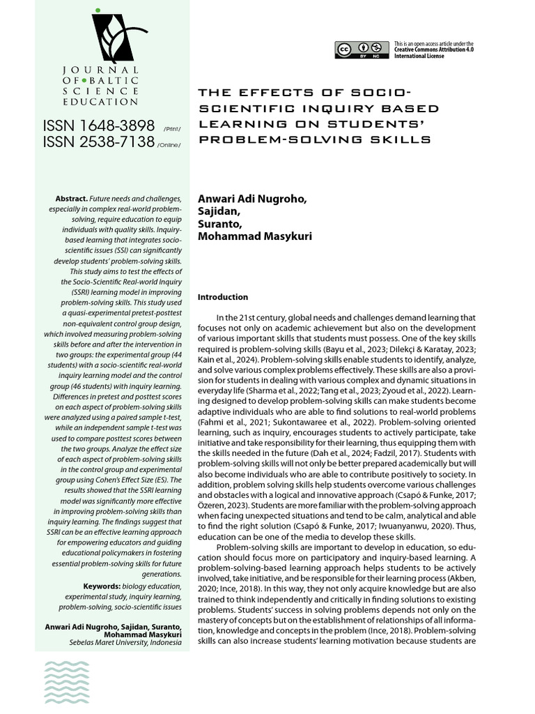 Socio-Scientific Inquiry's Impact on Problem-Solving Skills | PDF ...
