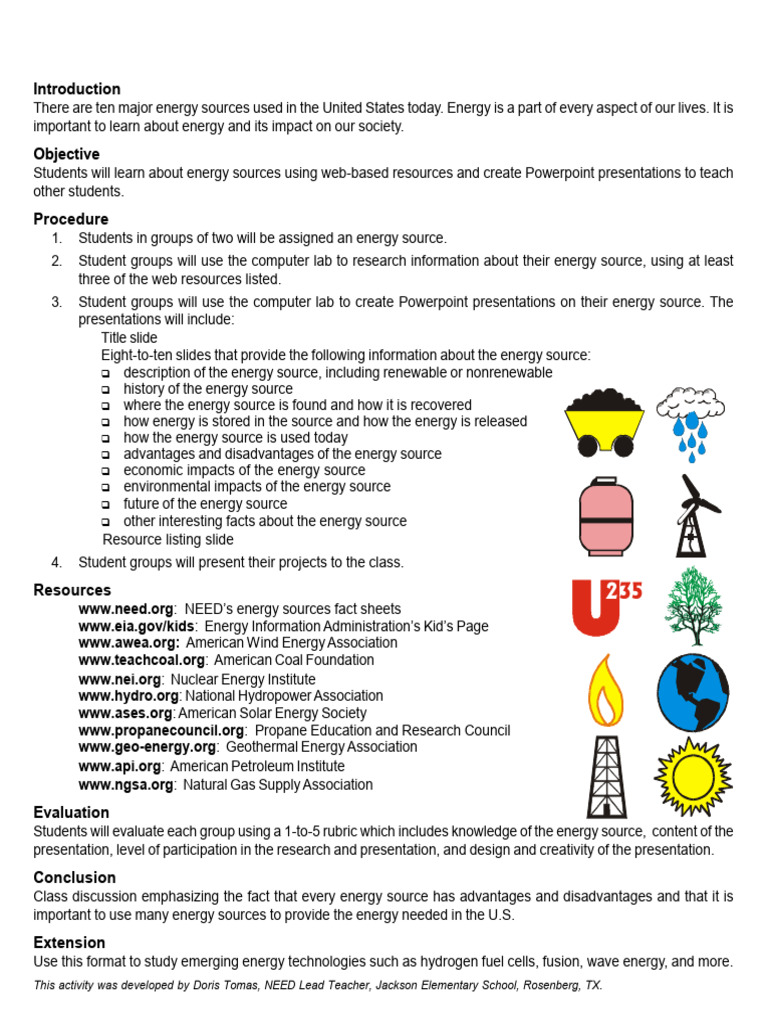 Energy Source Web Quest Intermediate | PDF | Energy Development ...
