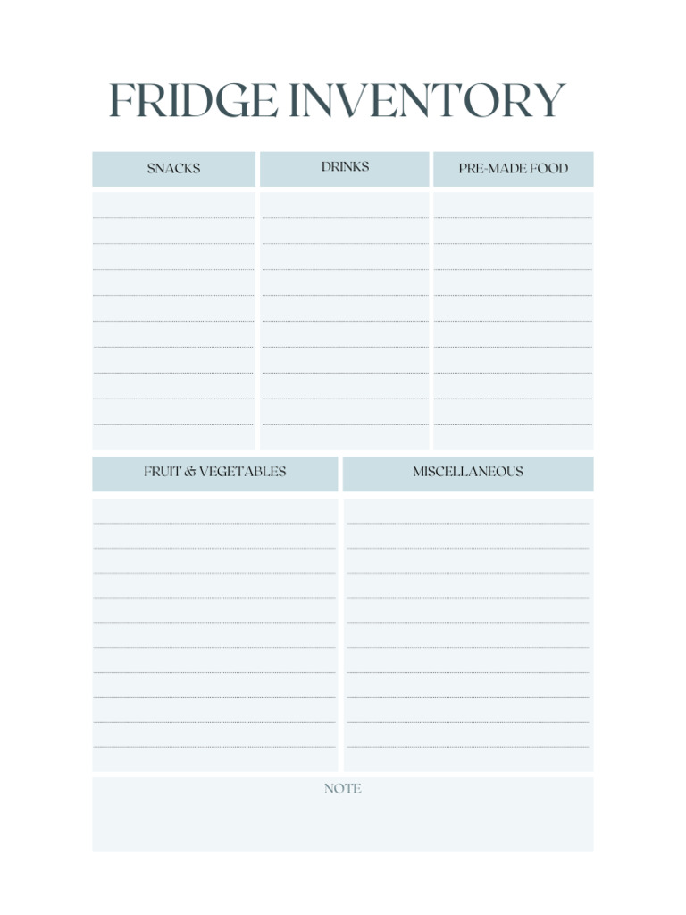 Fridge Inventory Printable | PDF