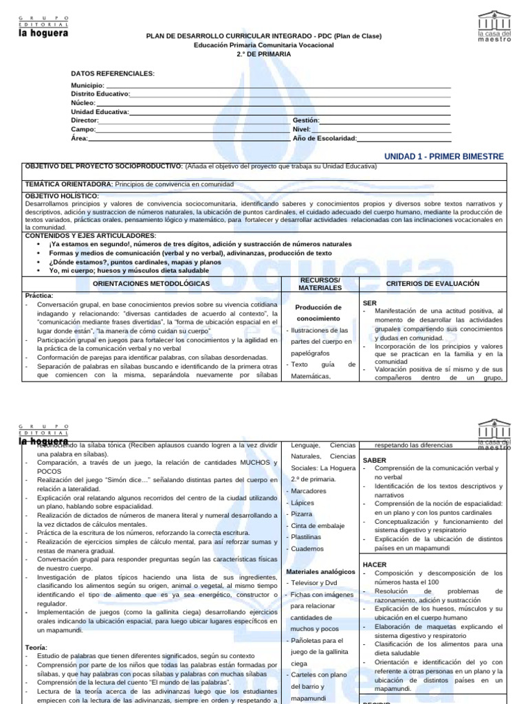 PDC INTEGRADO para Segundo Grado | PDF | Educación primaria | Alimentos
