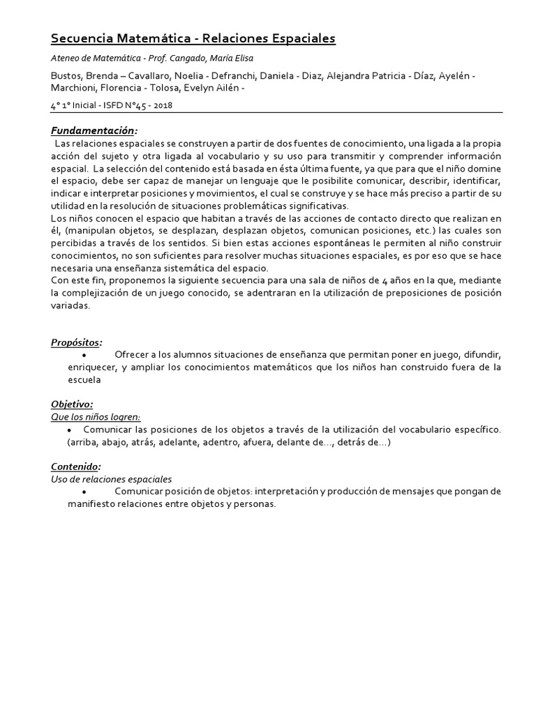 Secuencia de Juego: Relaciones Espaciales | PDF | Aprendizaje
