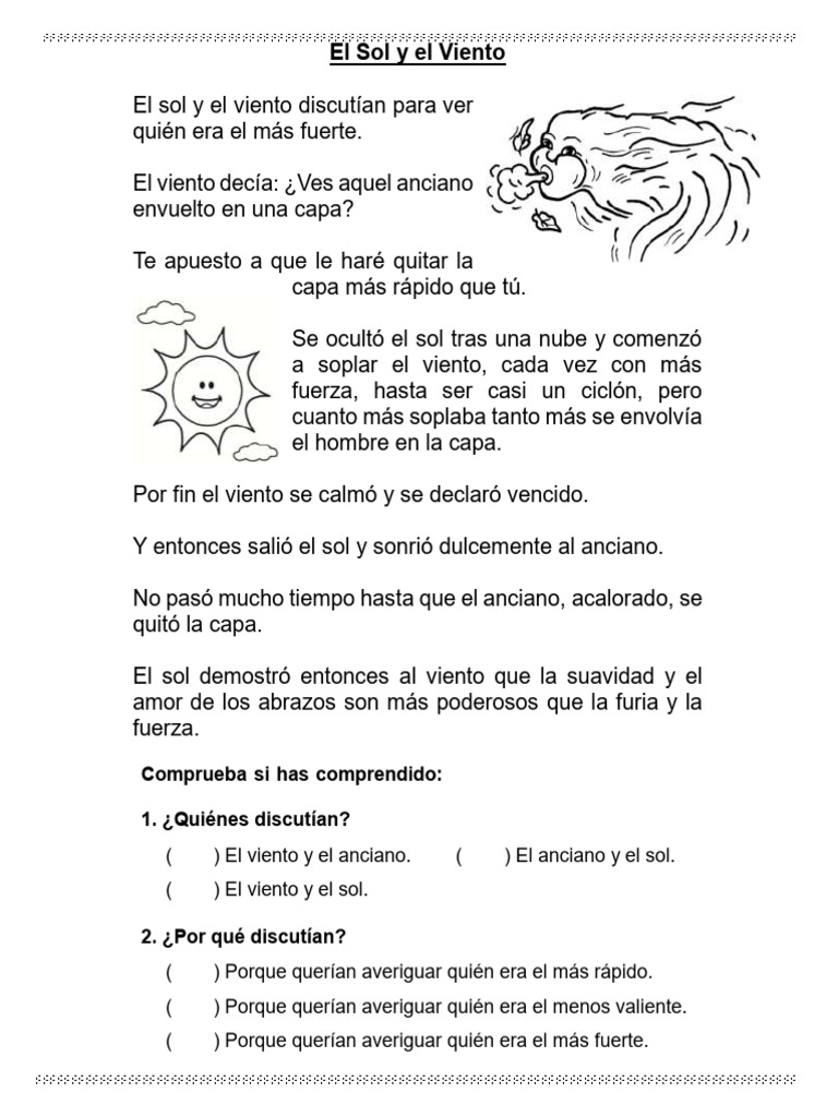 El Sol y el Viento: Fábula Infantil | PDF