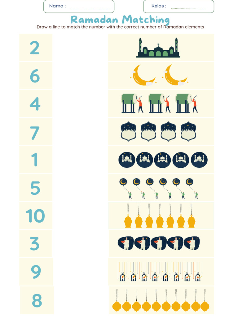 Matching Numbers Ramadan Worksheet Set | PDF