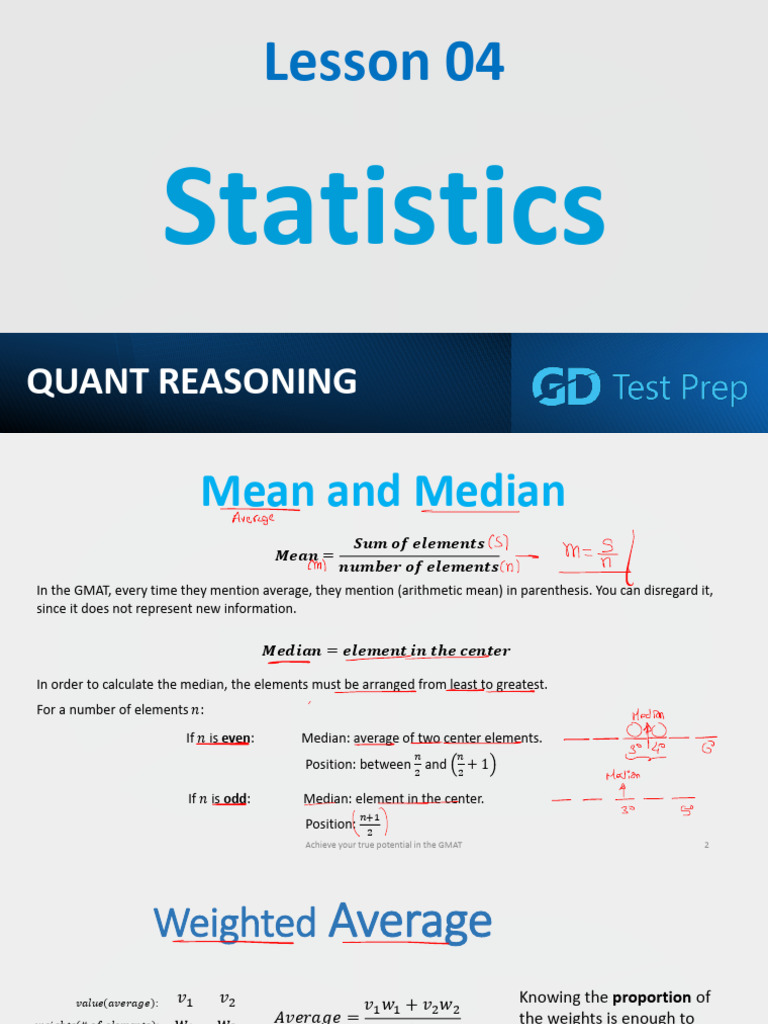 Lesson 4 (F) Statistics - Focus Quant+data | PDF | Average | Arithmetic Mean