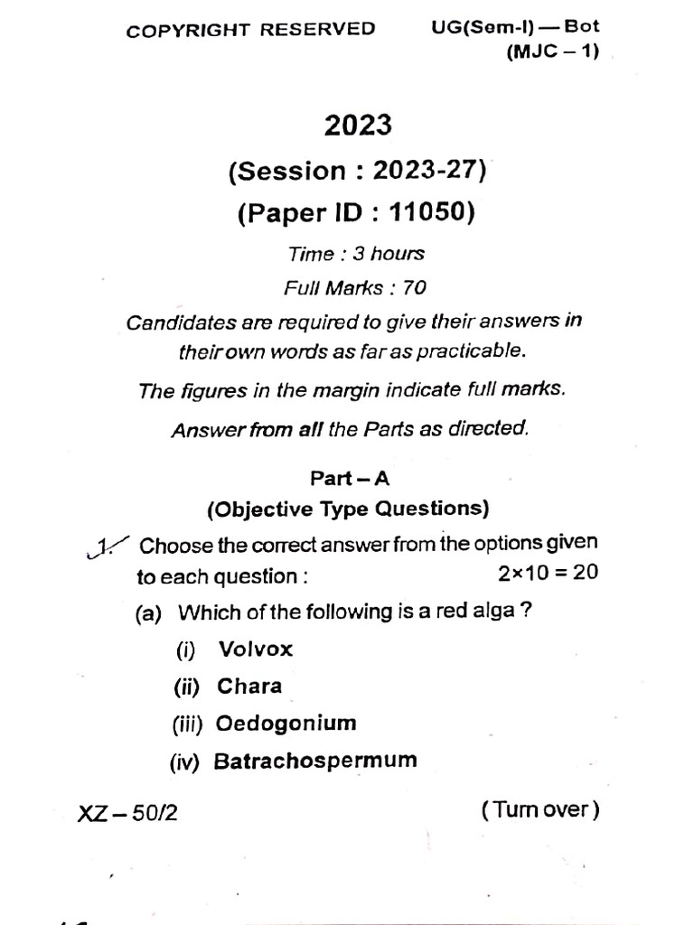 (MJC-1) Botany 1st Sem PYQ by T.S.R | PDF