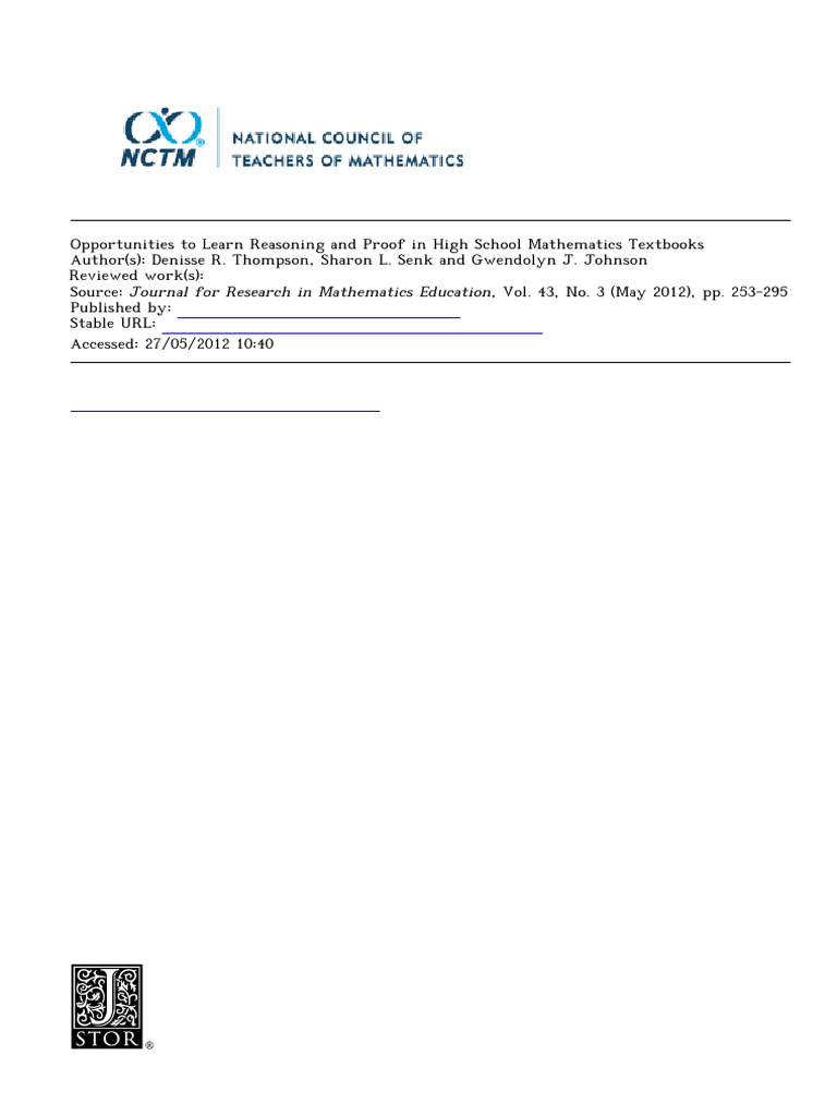 Thompson 等 - 2012 - Opportunities to Learn Reasoning and Proof in High ...