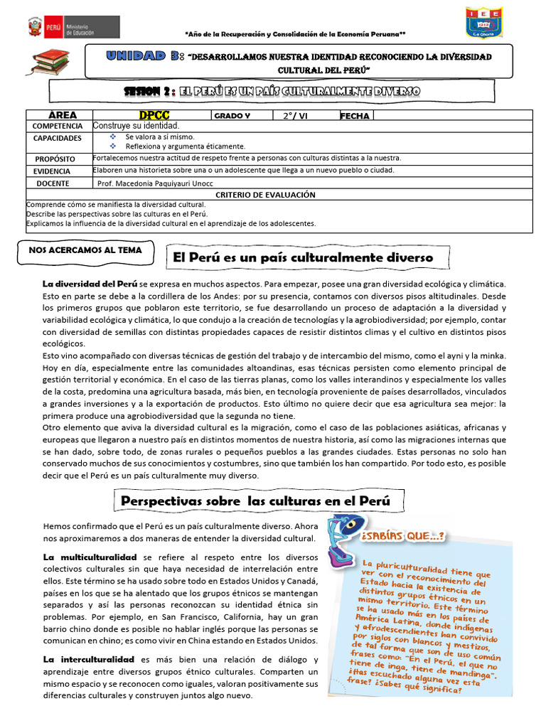 Ficha de Act - DPCC - S2-Unidad 3 - Segundo-Estudiante | PDF | Perú | Migración humana