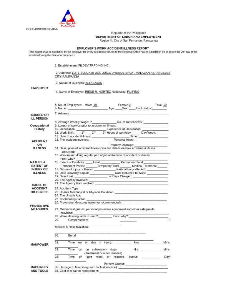 Employer's Accident Report Form | PDF | Employment | Labor Relations