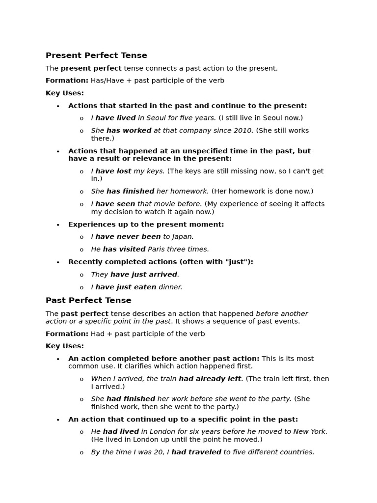 Present Perfect vs Past Perfect Tenses | PDF | Perfect (Grammar) | Syntax