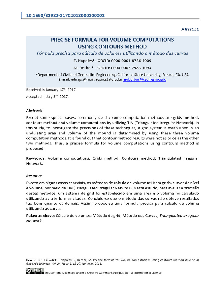 Precise Formula For Volume Computations Using Cont | PDF | Topography ...