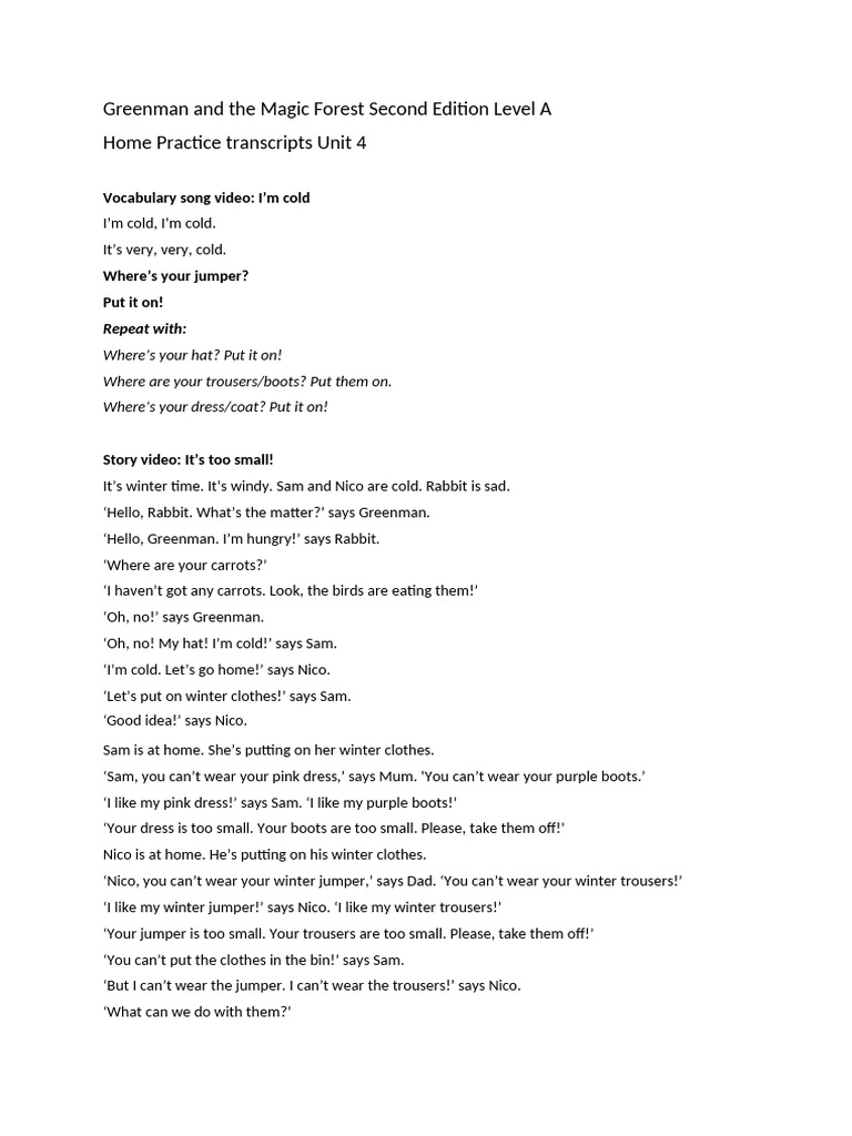 Home Practice Transcripts Level A Unit 4 | PDF