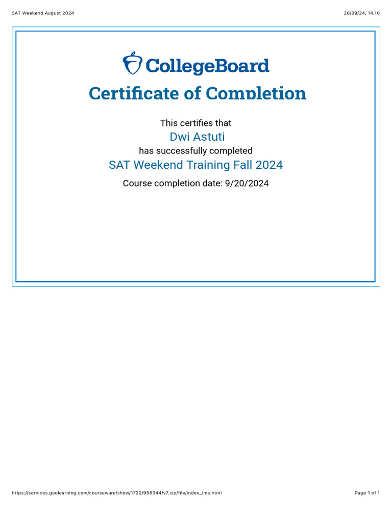 SAT Weekend Training Completion 2024 | PDF