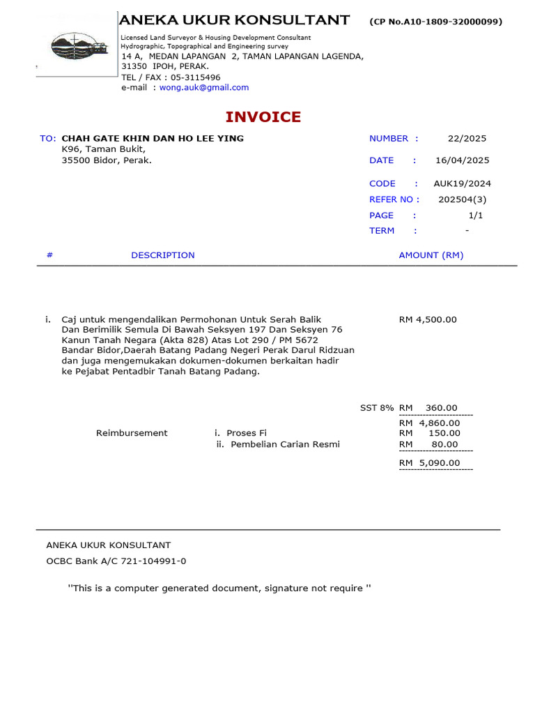 INV22.2025-AUK19.2025-Chah Gate Khin & Ho Lee Ying | PDF