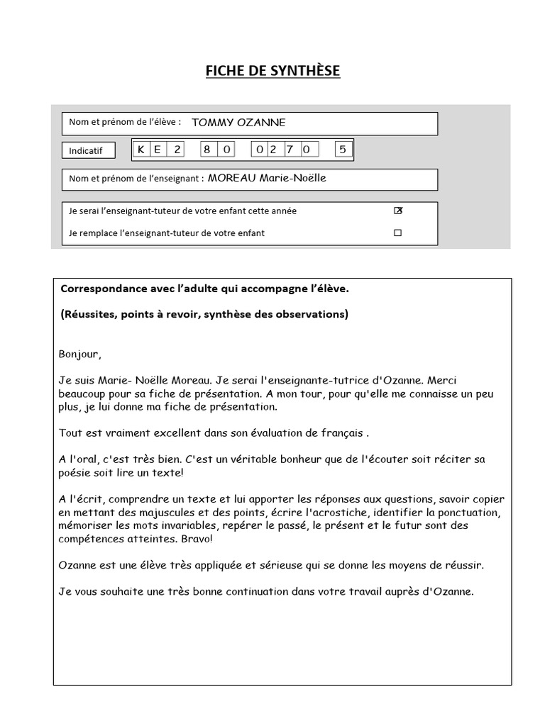 Fiche de Synthese Ozanne | PDF