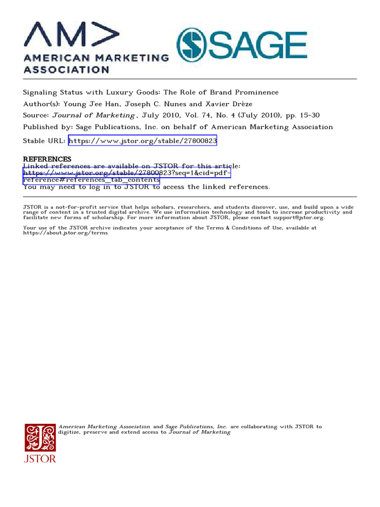 Reading 1 - Signaling Status With Luxury Goods | PDF | Thorstein Veblen ...