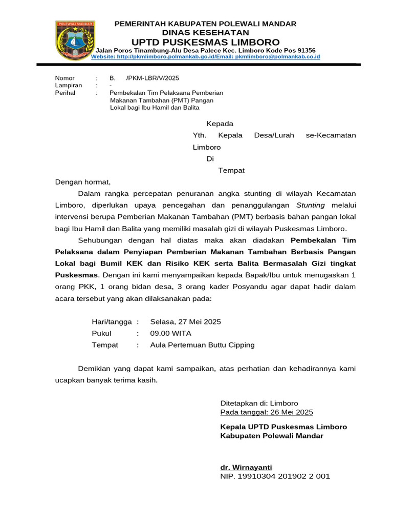Undangan Pembekalan PMT Lokal 2025 | PDF