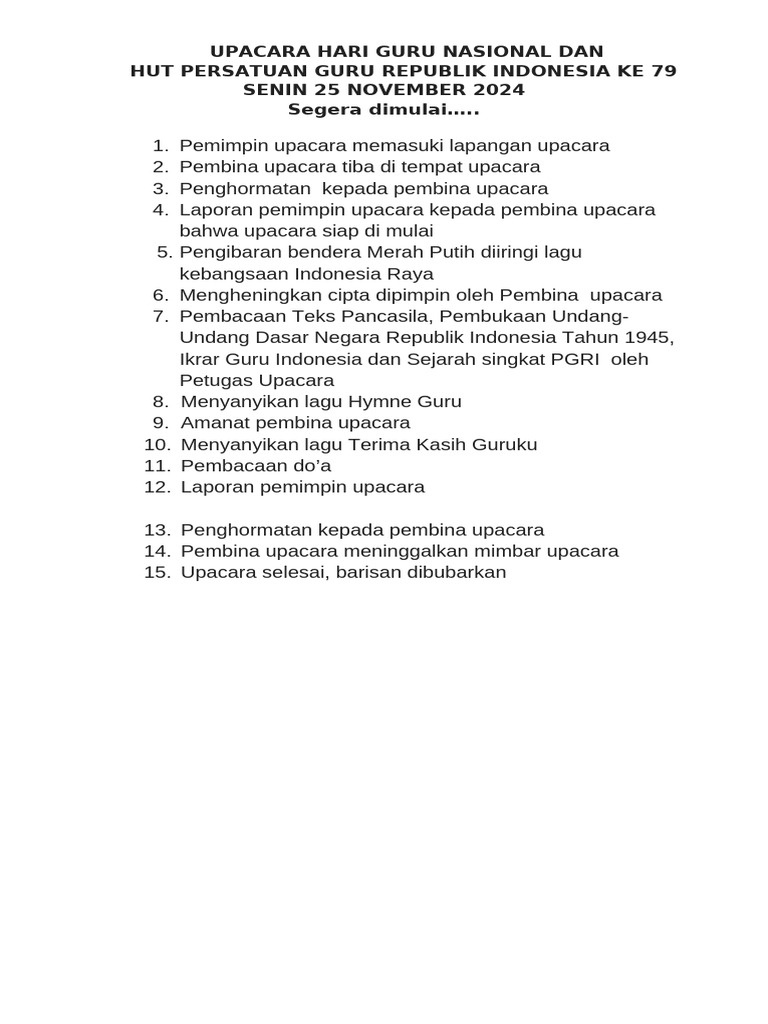Susunan Upacara Hut Pgri Ke | PDF