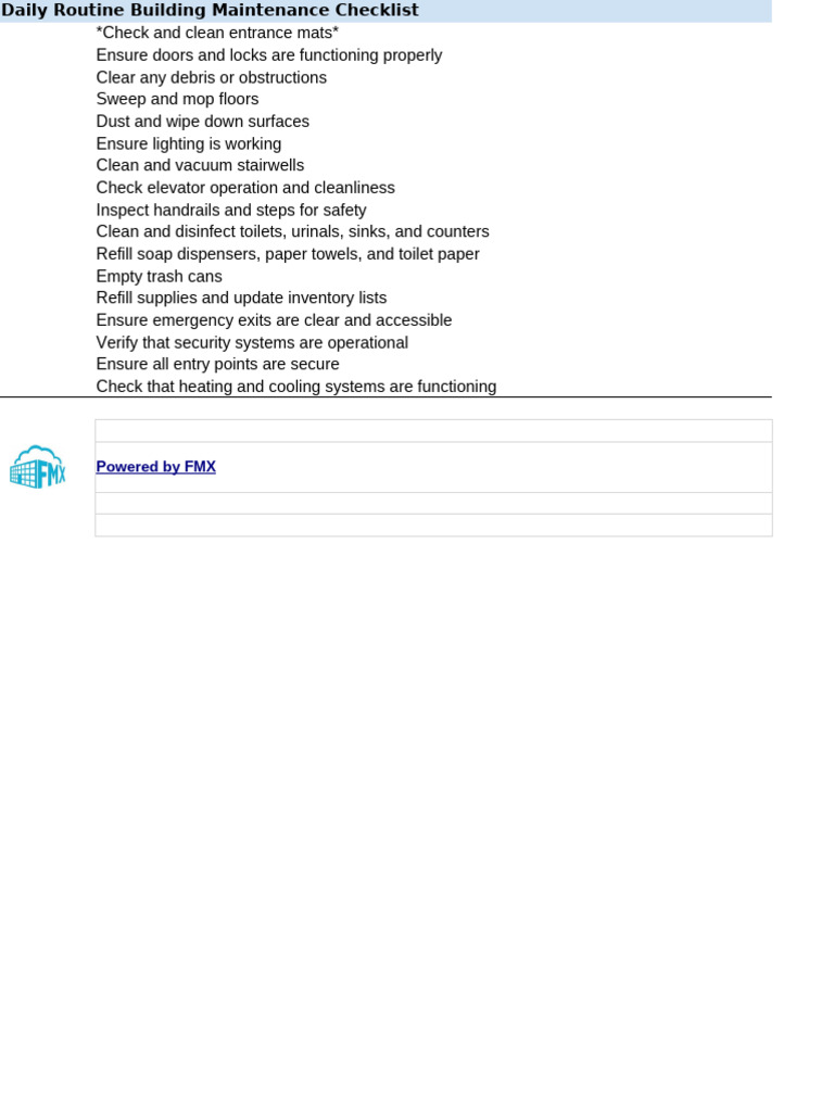 Daily Routine Building Maintenance Checklist | PDF