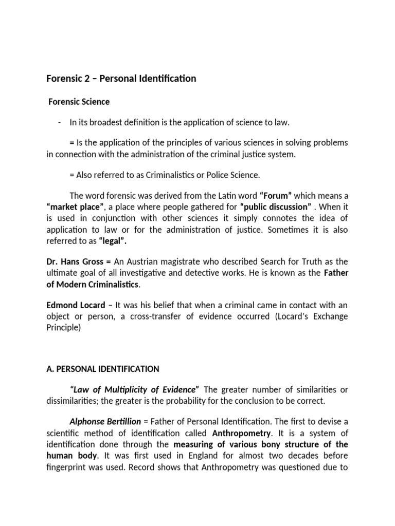 Forensic Science: Personal Identification Methods | PDF | Fingerprint ...