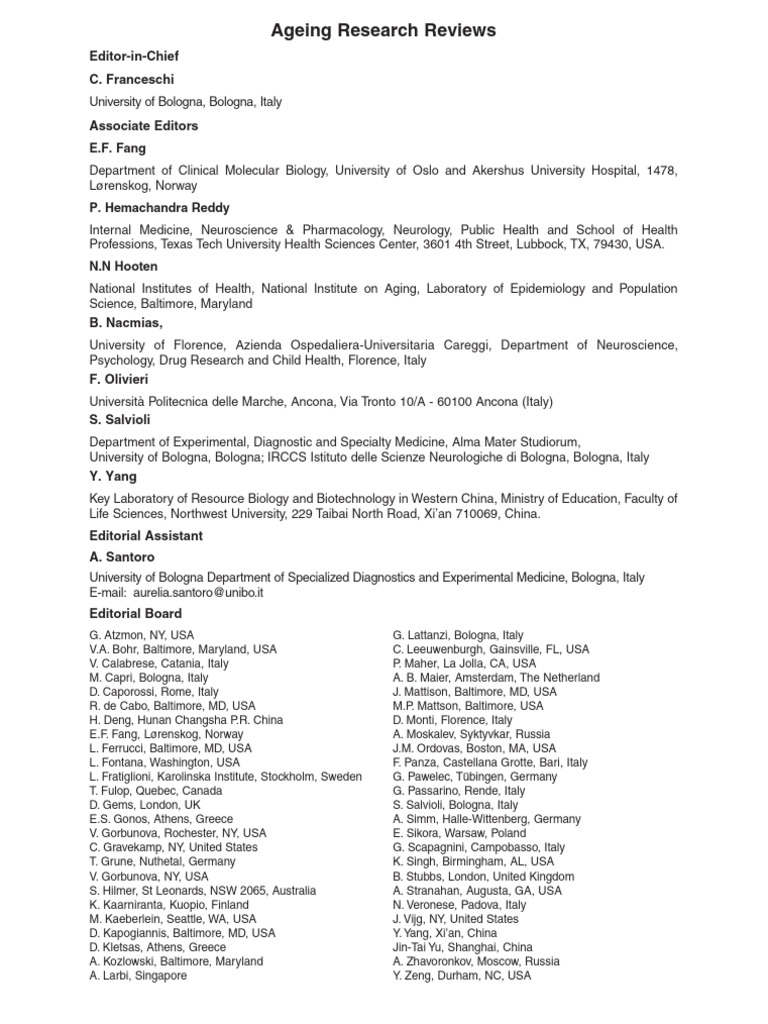 Editorial Board - 2024 - Ageing Research Reviews | PDF | Medicine | Health Care