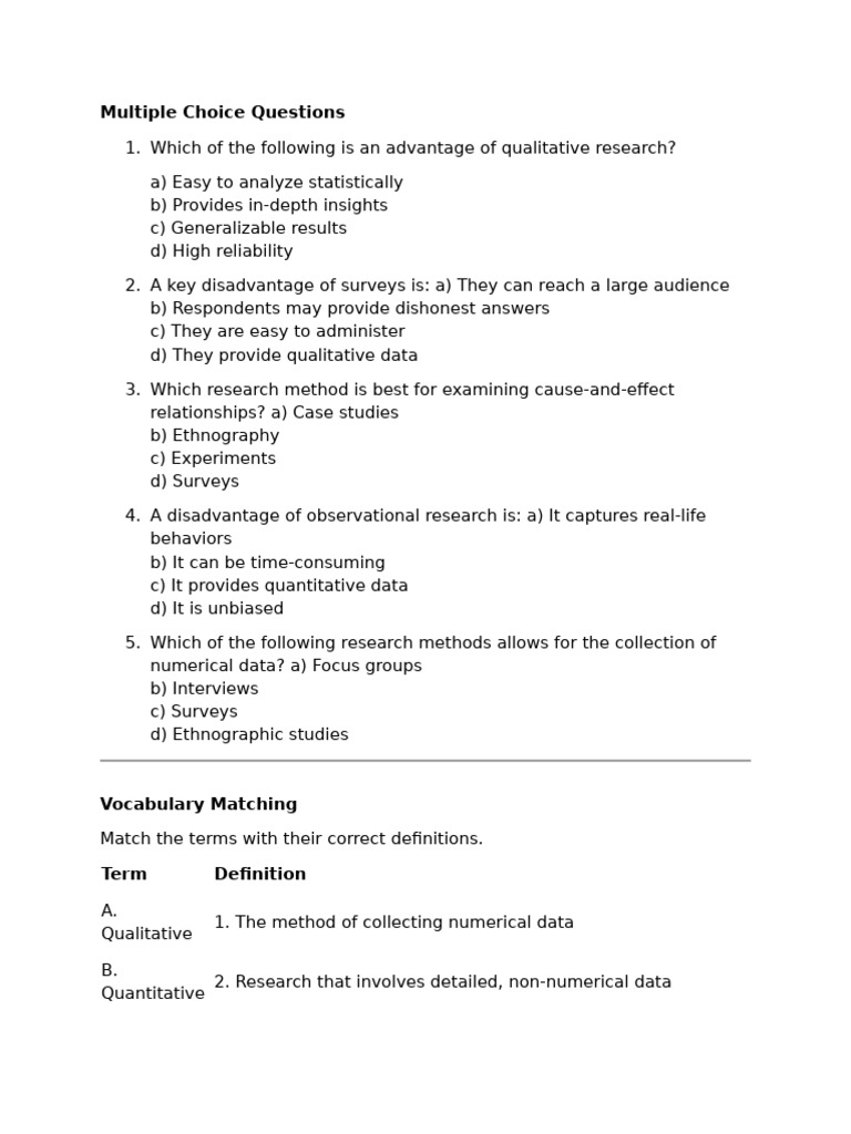 Research Methods Worksheet | PDF | Methodology | Survey Methodology
