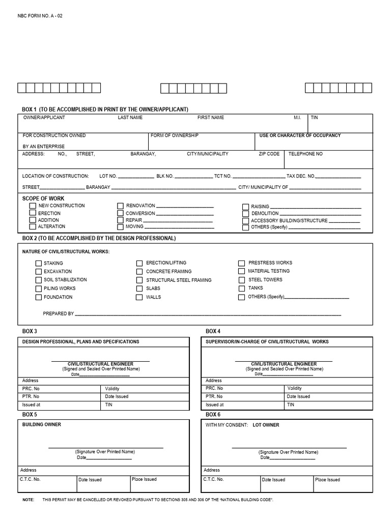 Civil/Structural Permit Application Form | PDF | Specification ...