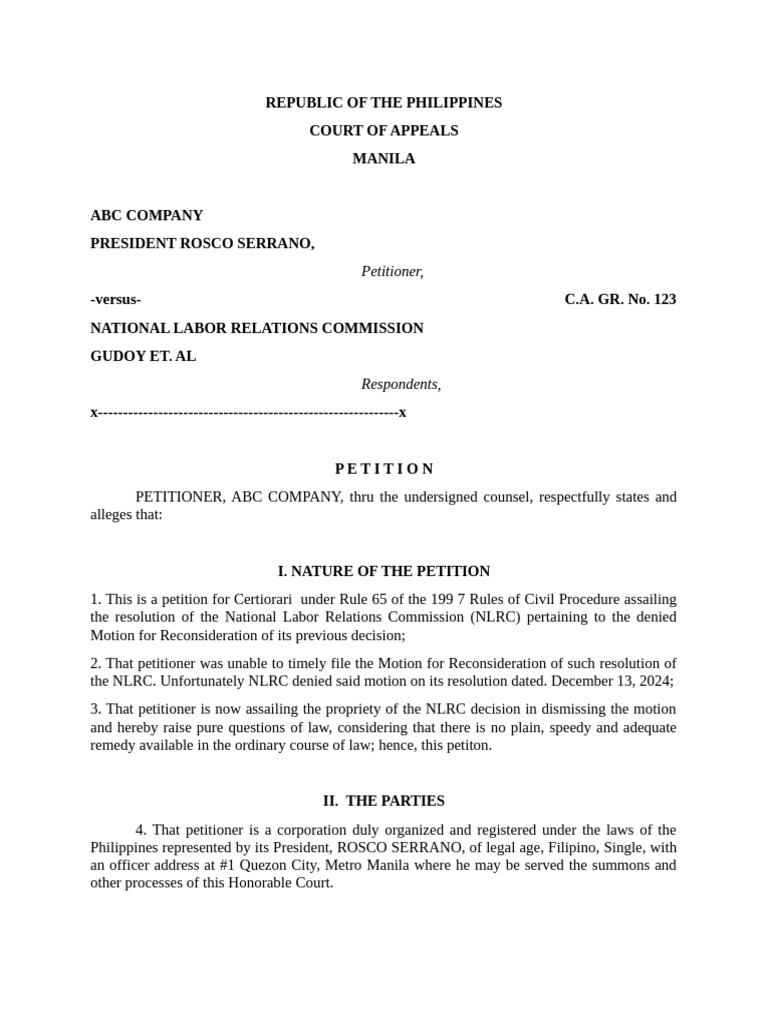 Petition For Certiorari Rule 65 | PDF | Employment | Public Law