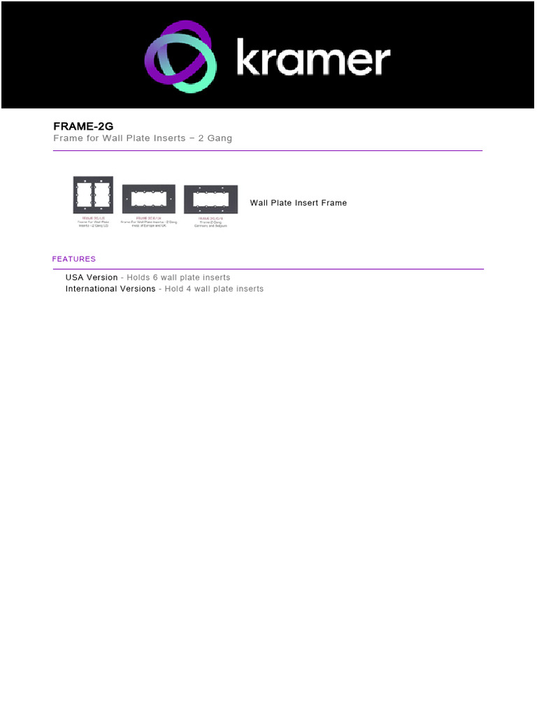 Kramer FRAME-2G Datasheet | PDF
