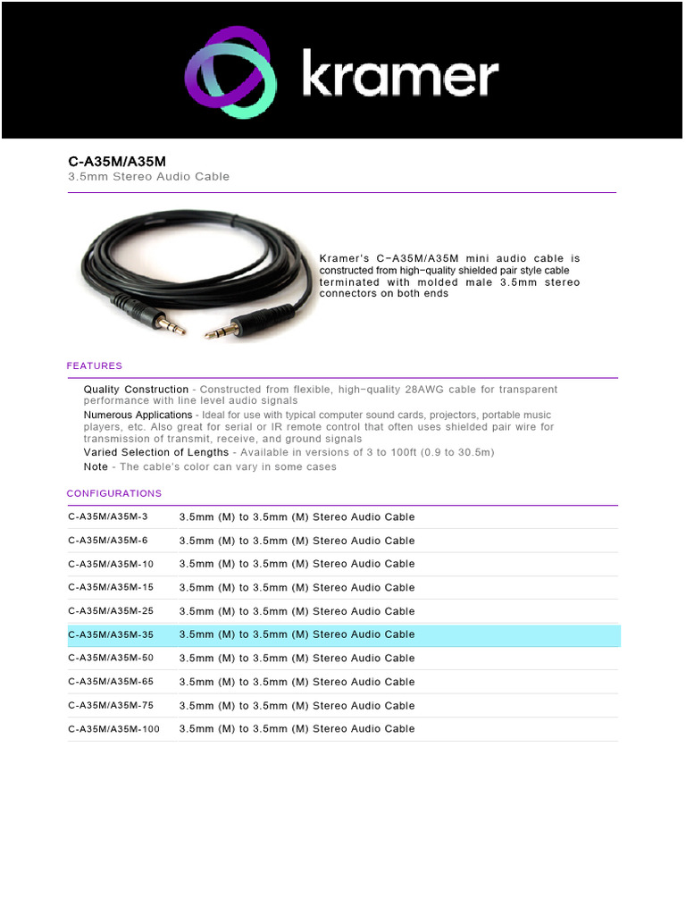 Kramer C-A35M - A35M Datasheet | PDF