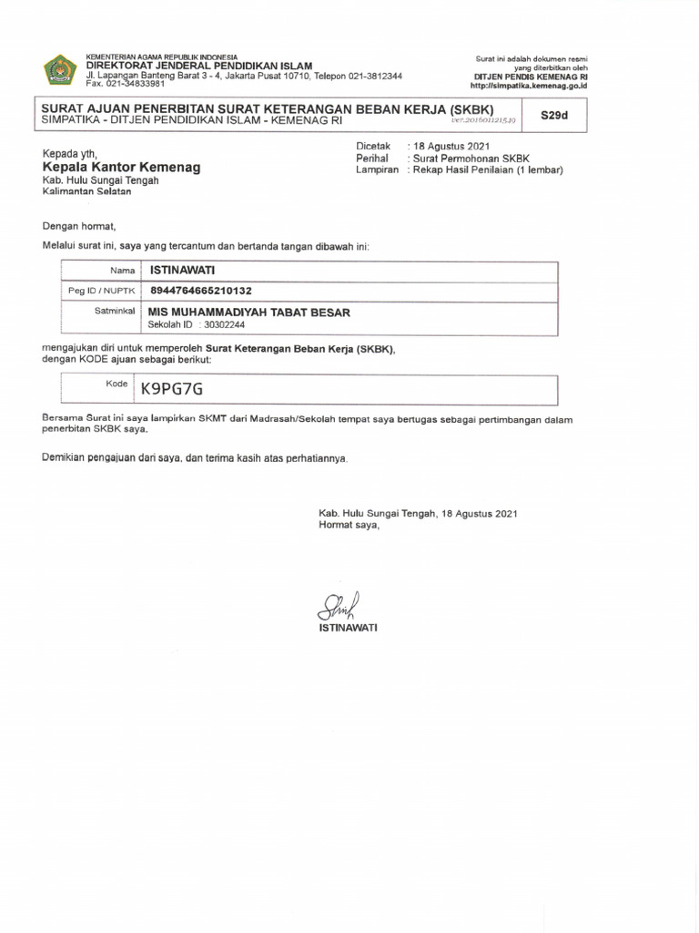 Ajuan SKBK Istinawati | PDF