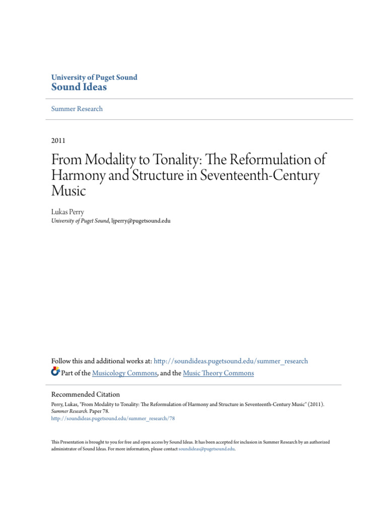 PERRY - From Modality To Tonality - The Reformulation of Harmony and ...