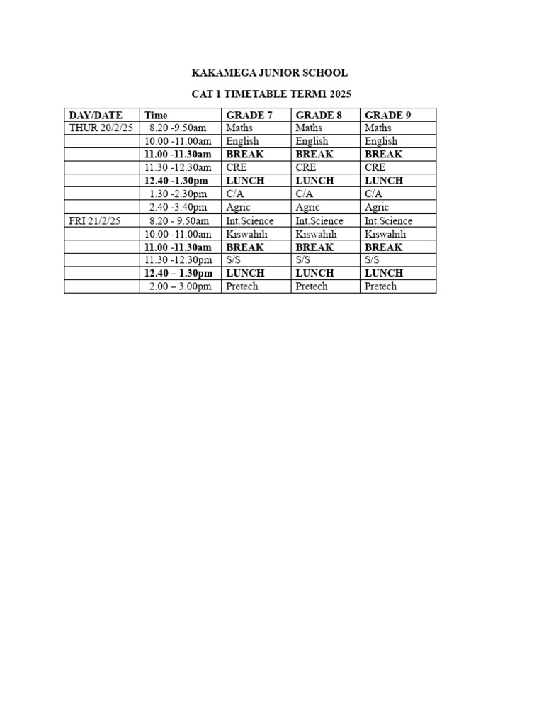 Cat 1 Term1 Js Timetable | PDF