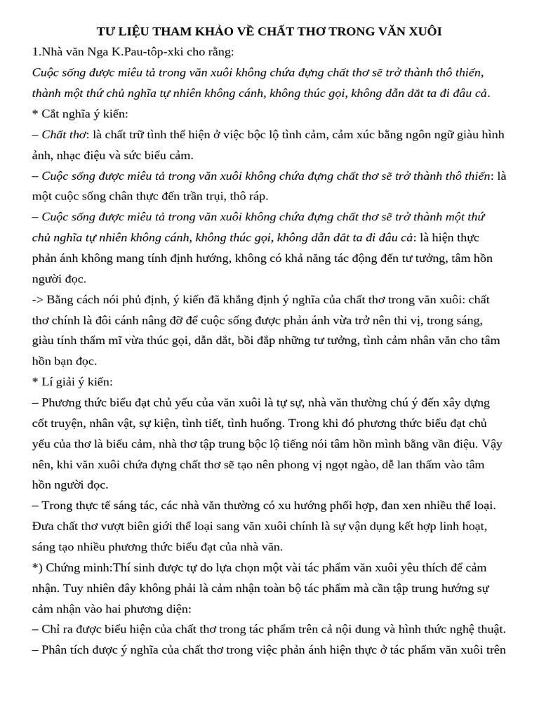Tư Liệu Tham Khảo Về Chất Thơ Trong Văn Xuôi | PDF