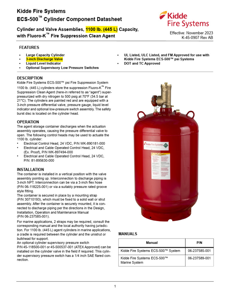 Kidde ECS-500™ Fire Suppression System | PDF | Valve | Pressure