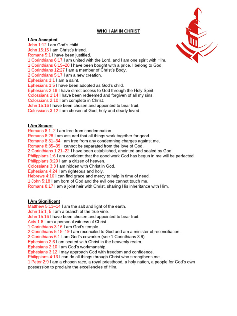 Hw2 - Class 1 Who I Am in Christ Print | PDF