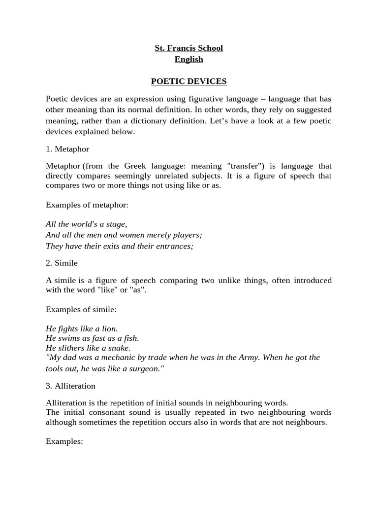 Poetic Devices Class 8 | PDF | Linguistics